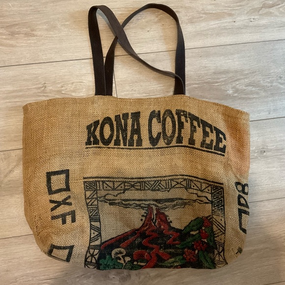 Handmade | Bags | Handmade Burlap Tote Bag 0 Percent Kona Coffee Sack ...